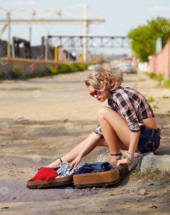 Blonde Girl Hitchhiker Stock Image Image Of Caucasian 30386251