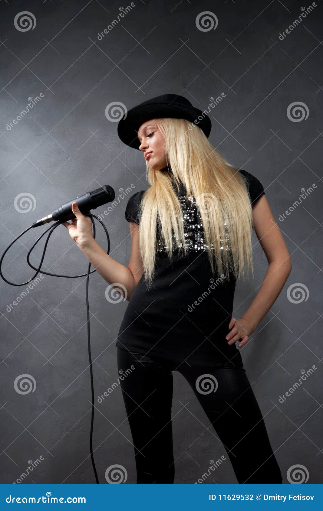 Blonde Girl with Microphone Stock Photo - Image of studio, equipment ...