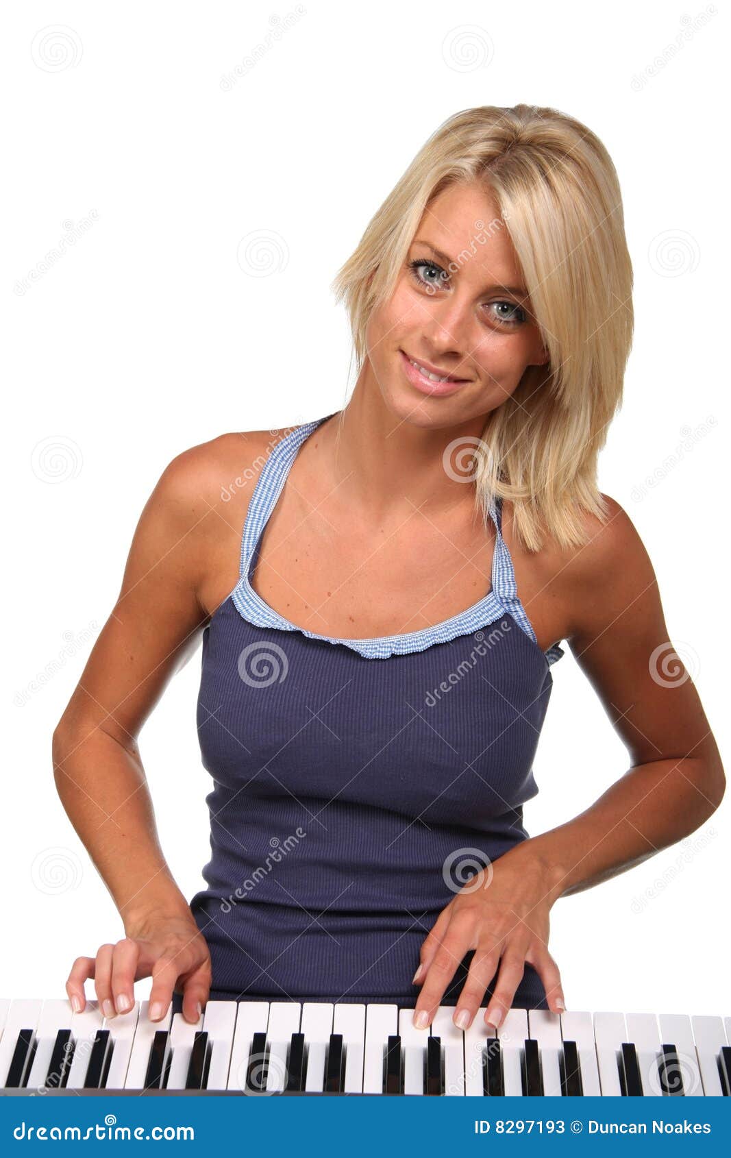 Blonde Girl Playing Keyboard Stock Image - Image of computer, notes ...