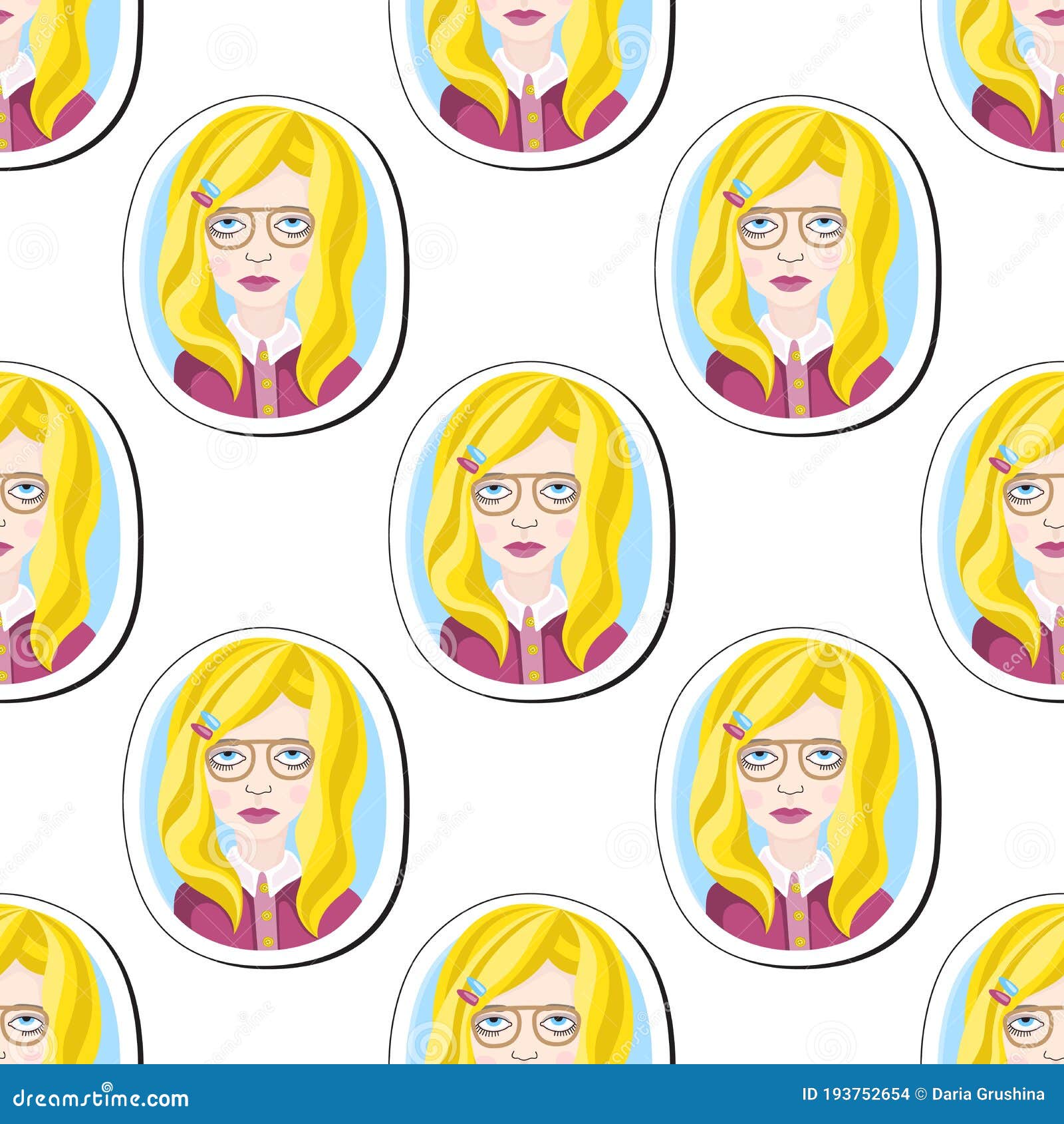 Blonde Girl Seamless Pattern Icon Isolated on White Background. Stock ...