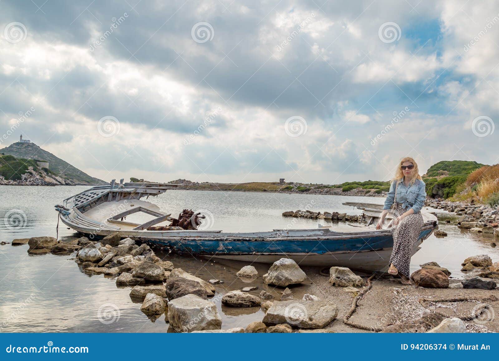 Blonde Girl on the Shipwreck Stock Photo - Image of beautiful, broken ...