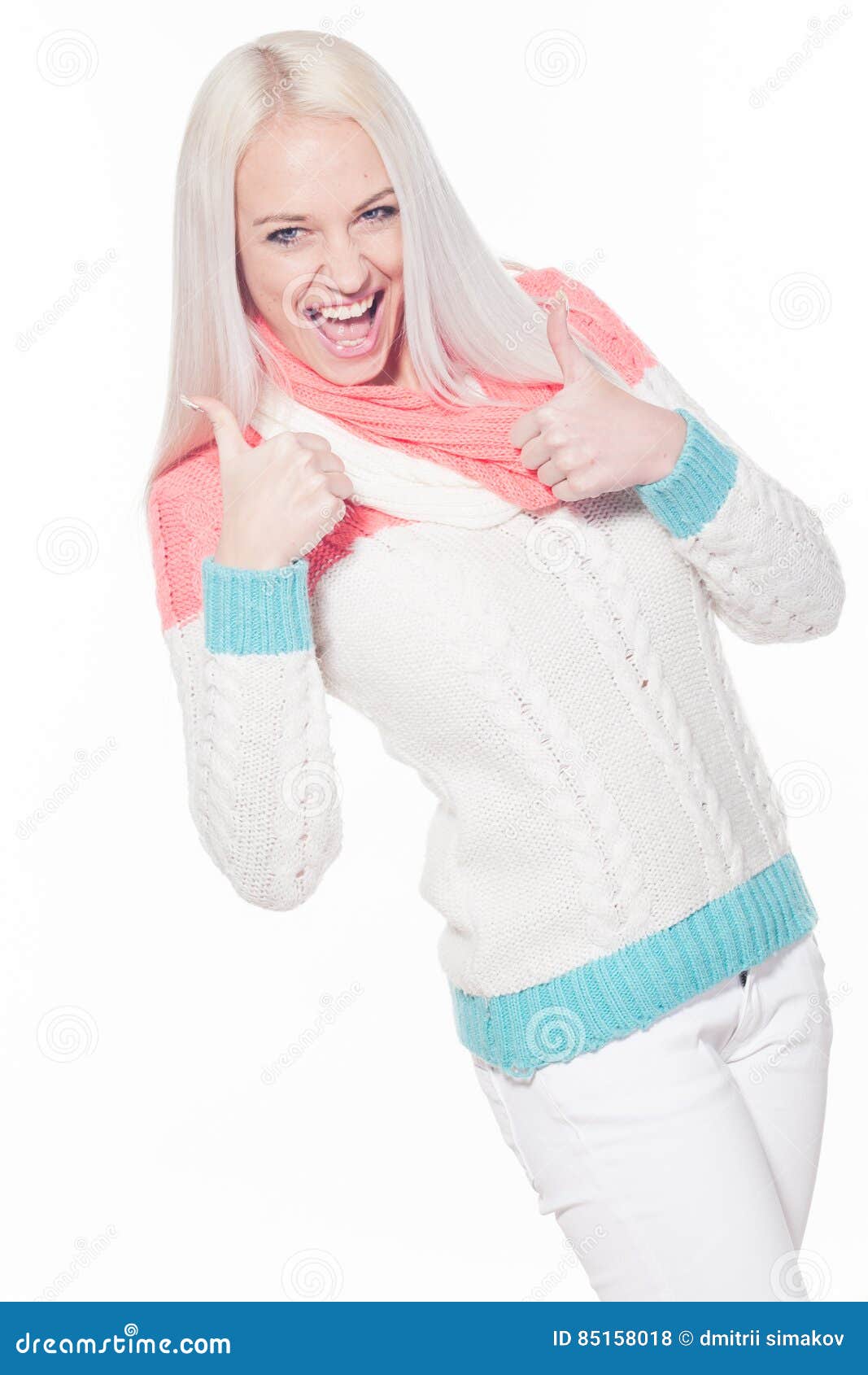 Blonde Girl Shows Fingers Direction Stock Photo - Image of background ...