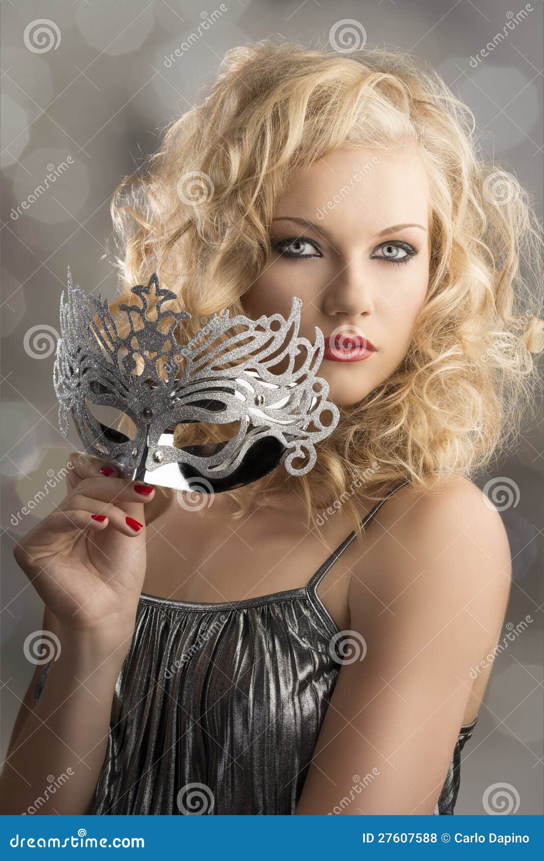 Blonde Girl with Silver Mask in Front Stock Photo - Image of majestic ...