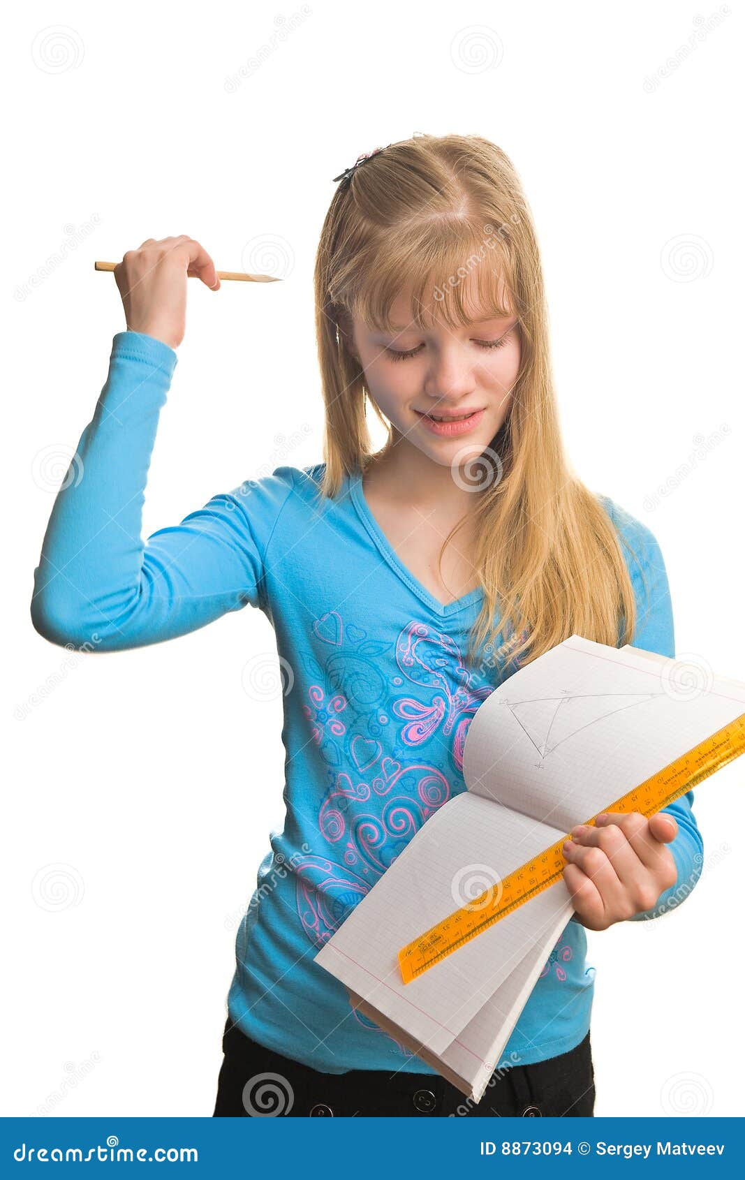 Blonde Girl Solve a Mathematic Homework Stock Photo - Image of paper ...
