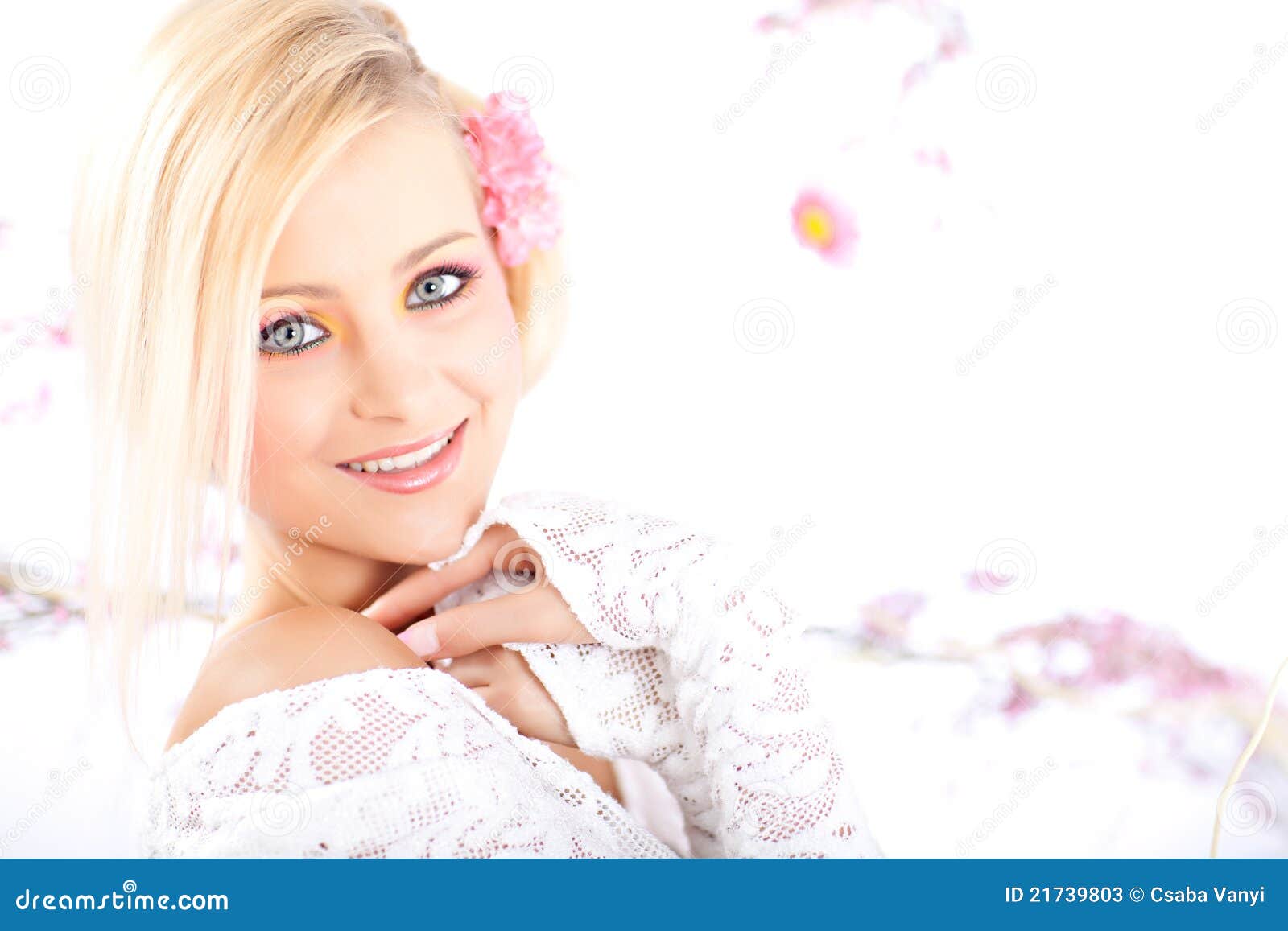 Blonde Girl with Spring Blossoms Stock Image - Image of cherry, cute ...