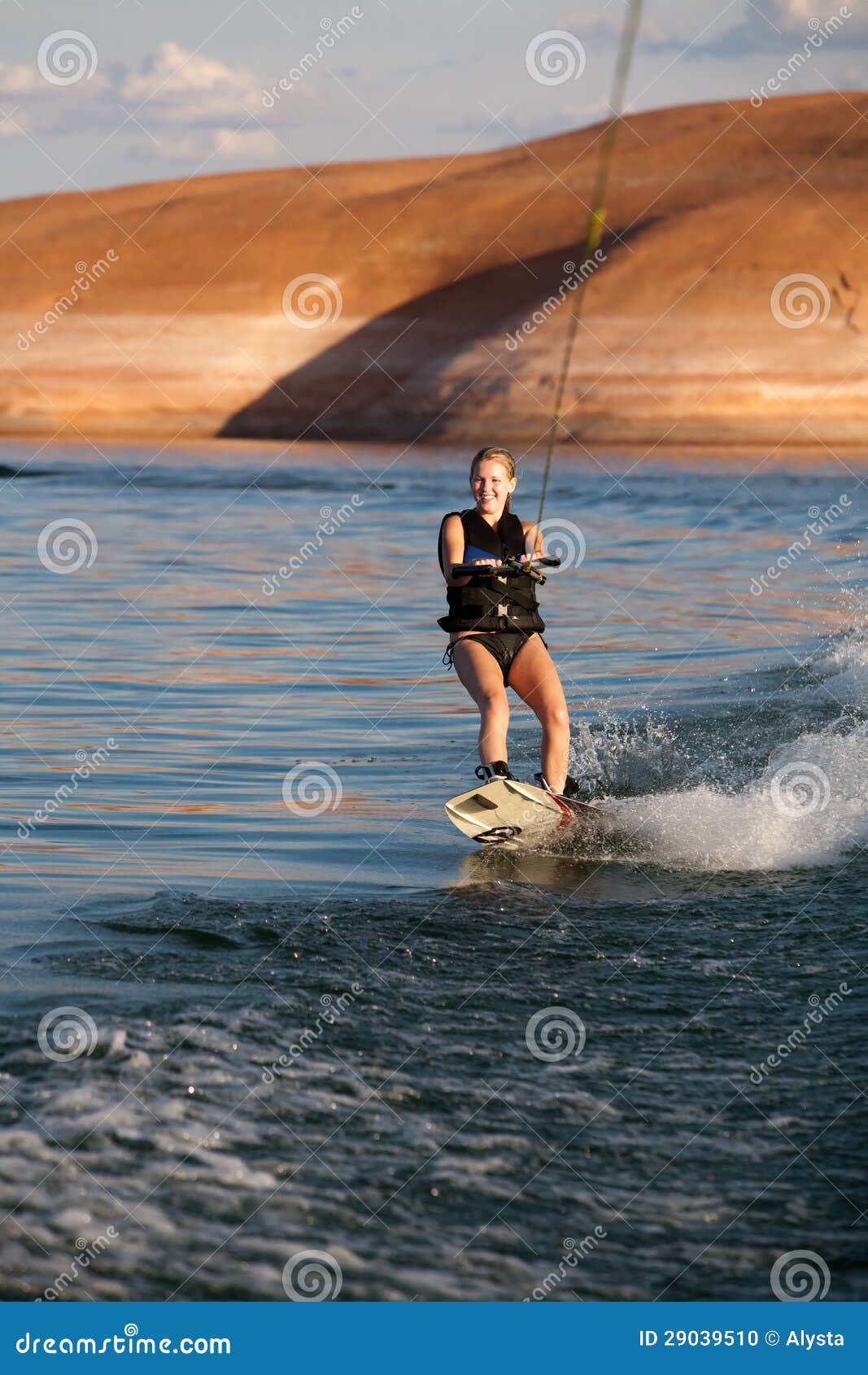 Blonde Girl Wakboarding at Sunset Stock Photo - Image of bikini, woman ...