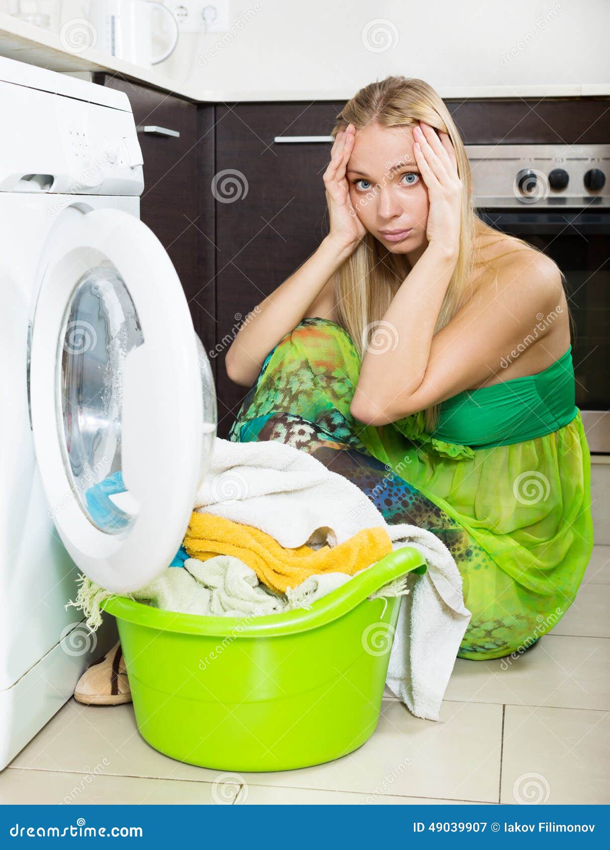 Blonde Girl and Washing Machine Stock Image - Image of cleaning ...