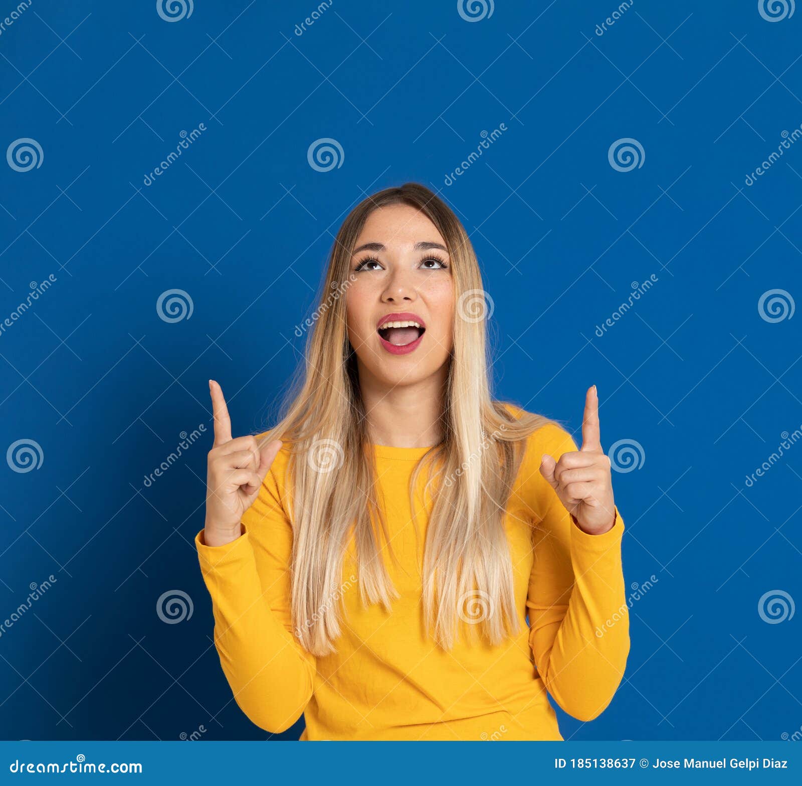 Blonde Girl Wearing A Yellow T Shirt Stock Image Image Of Straight