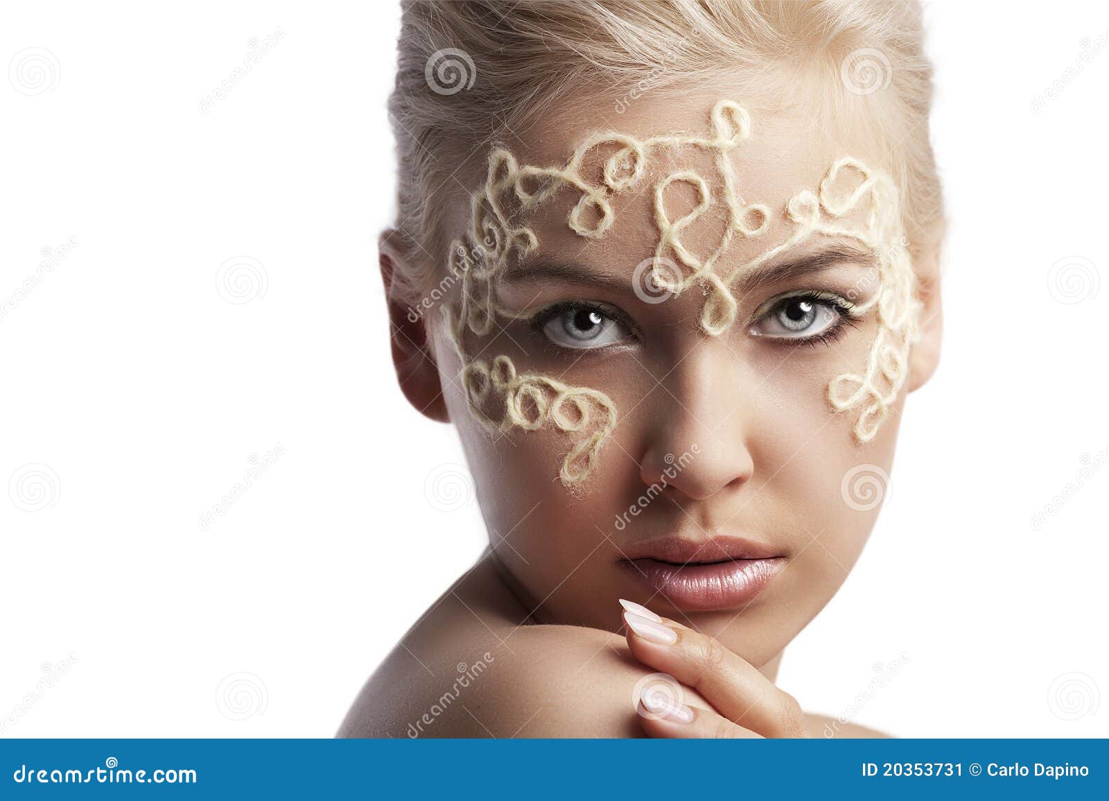 Blonde Girl with a Wool String on Her Face Stock Image - Image of ...