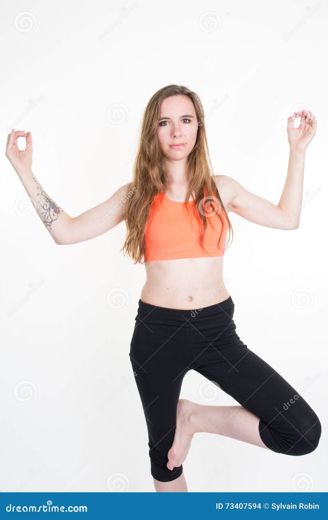 Blonde Girl in Zen Position Over White Background Stock Photo - Image ...