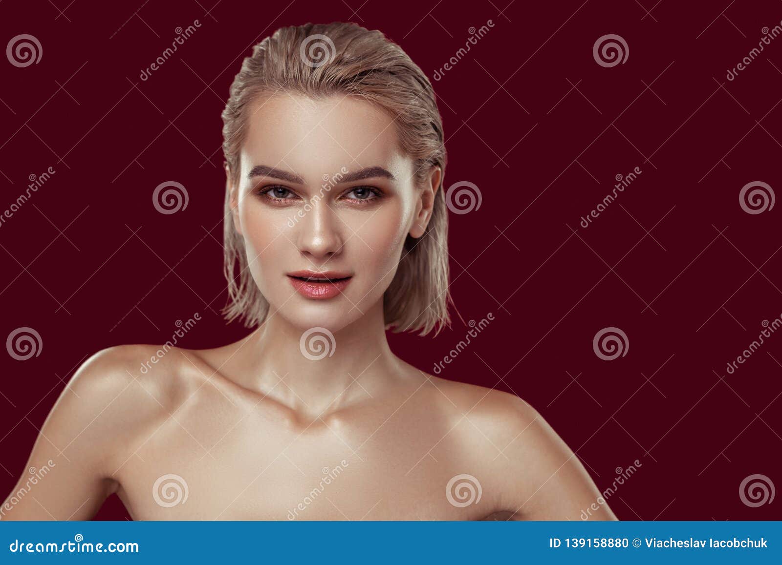 Blonde-haired Photo Model Posing with Open Shoulders Stock Photo ...