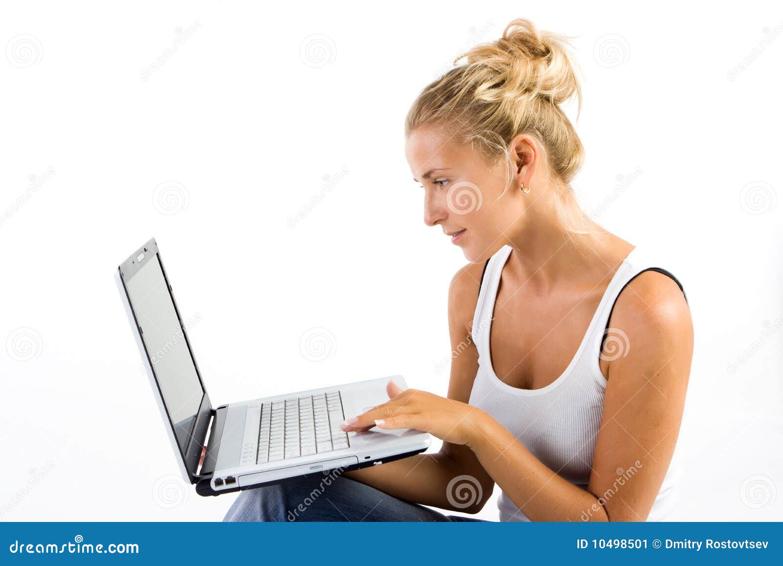 Blonde lady with computer stock image. Image of notebook - 10498501