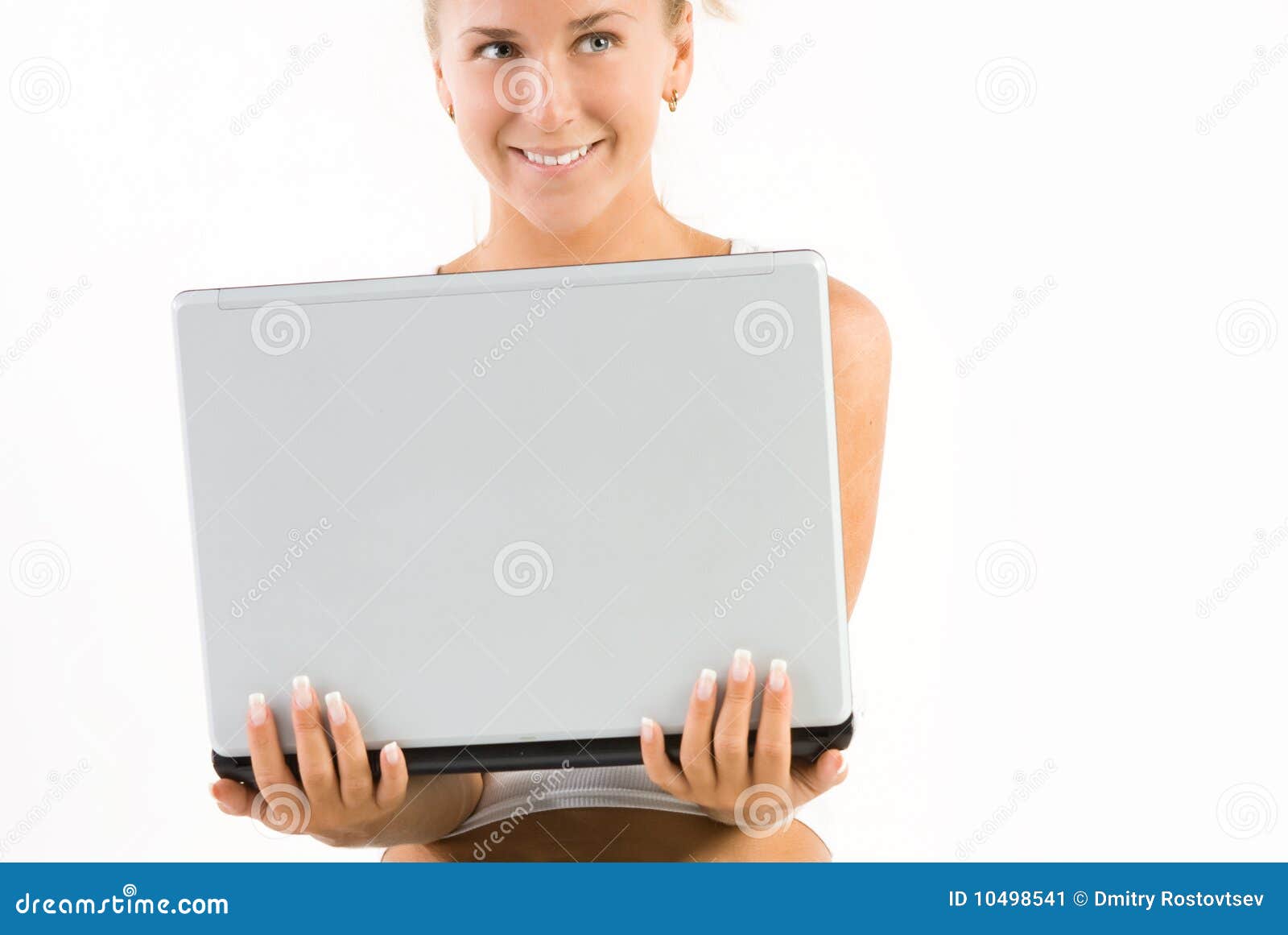 Blonde lady with computer stock image. Image of blonde - 10498541