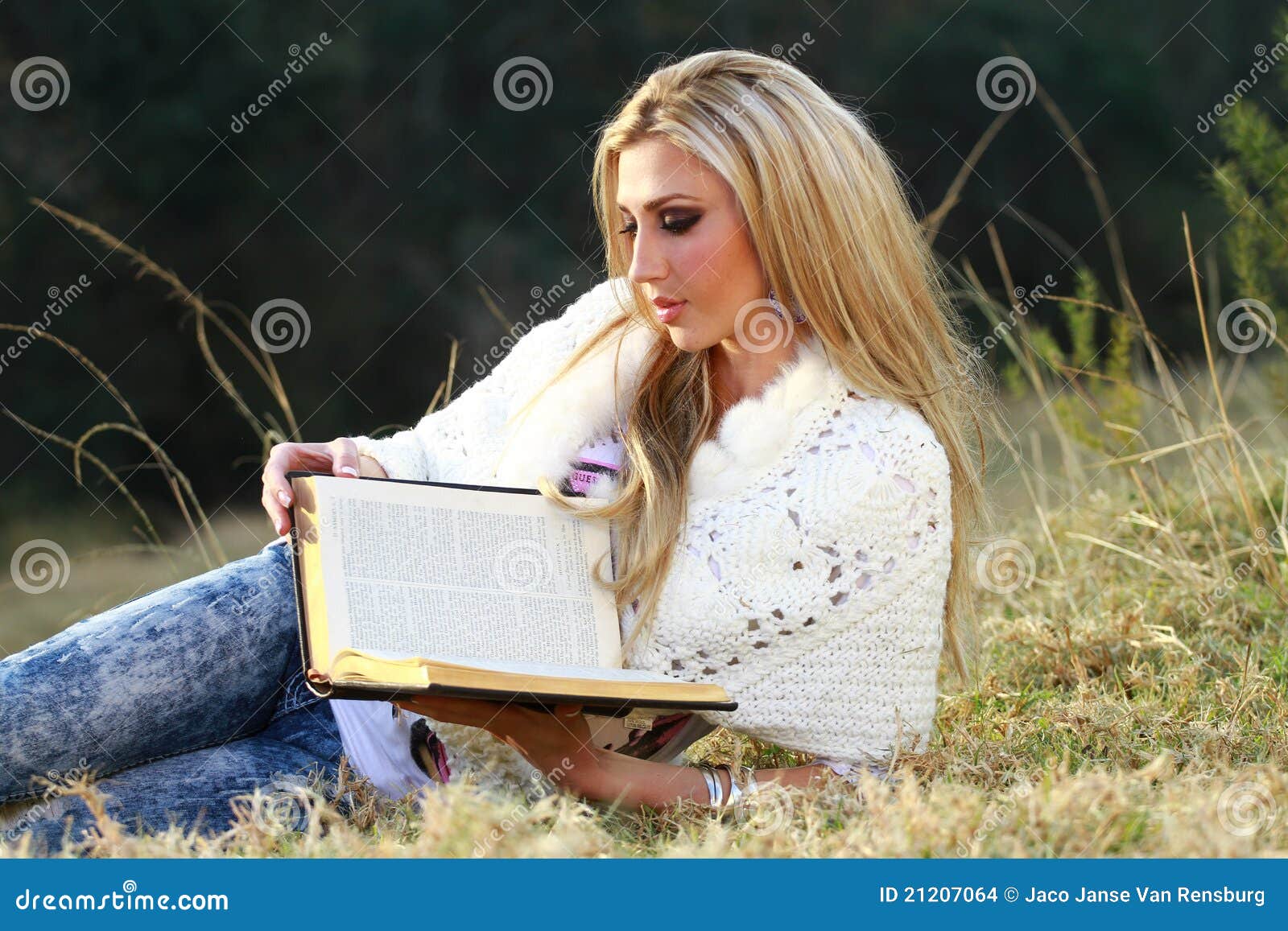 Blonde lady reading Bible stock photo. Image of religion - 21207064