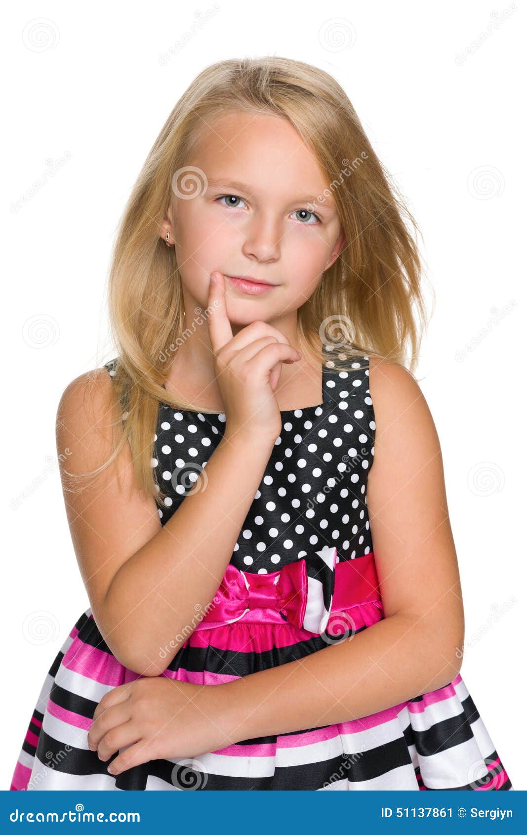 Blonde little girl thinks stock image. Image of blonde - 51137861