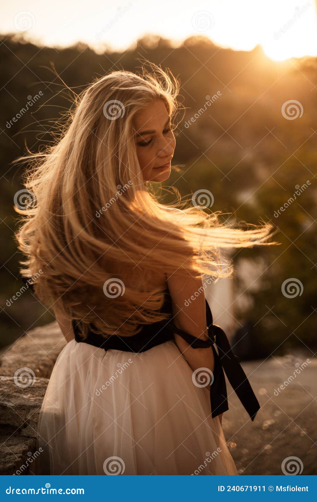 Blonde Long Hair Nature Summer Happy Adult Girl With Long Blond Hair