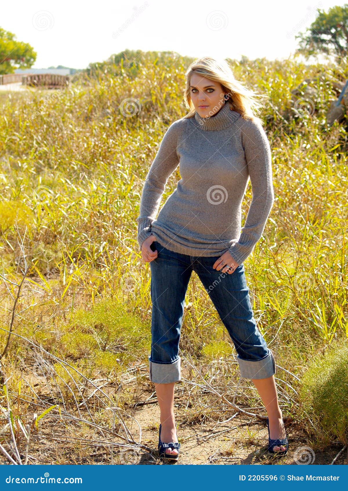 Blonde Model Outside in Golden Grass Stock Photo - Image of model ...