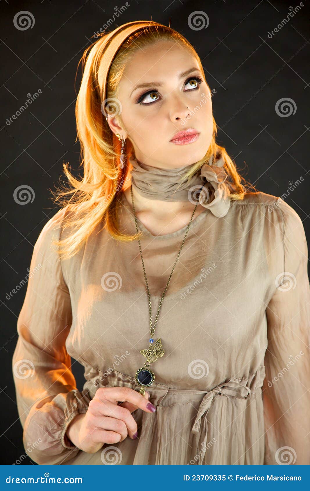 Blonde Model Thinking and Looking Up Stock Image - Image of clean ...