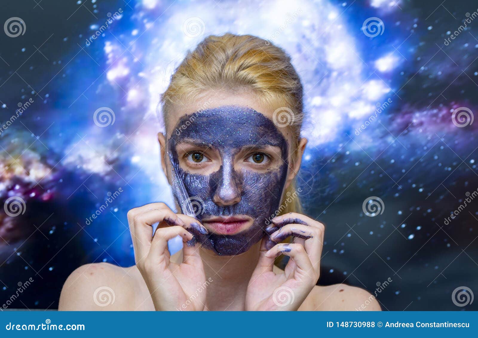 Galaxy mask stock photo. Image of girl, face, style - 148730988