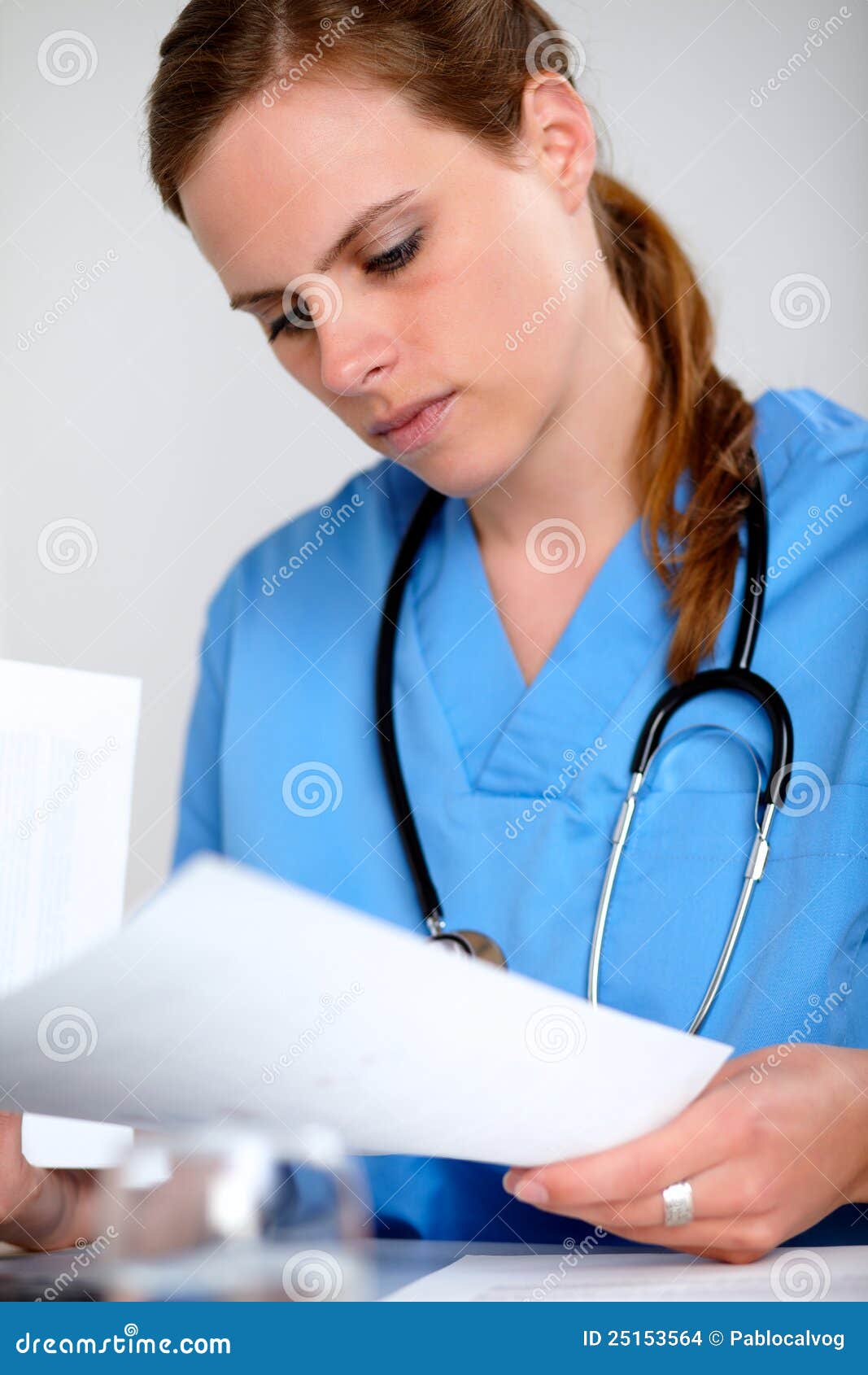 Blonde Nurse on Blue Uniform Stock Photo - Image of hospital, charming ...