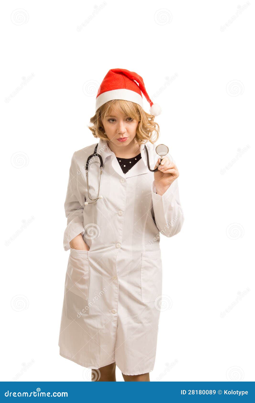 Blonde Nurse in a Santa Claus Hat Stock Image - Image of diagnose ...
