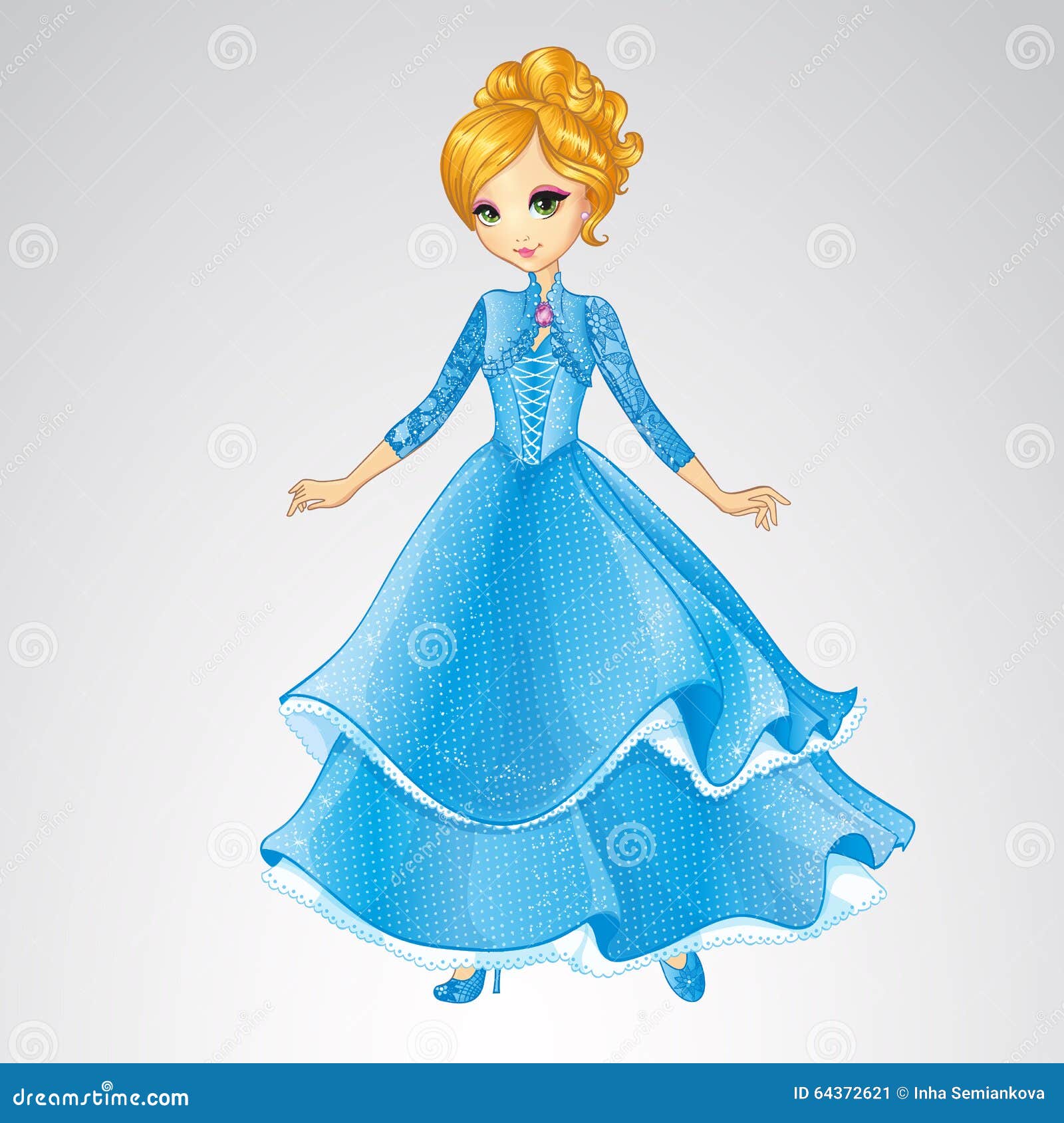 Blonde Princess In Blue Fashion Dress Stock Vector Illustration Of