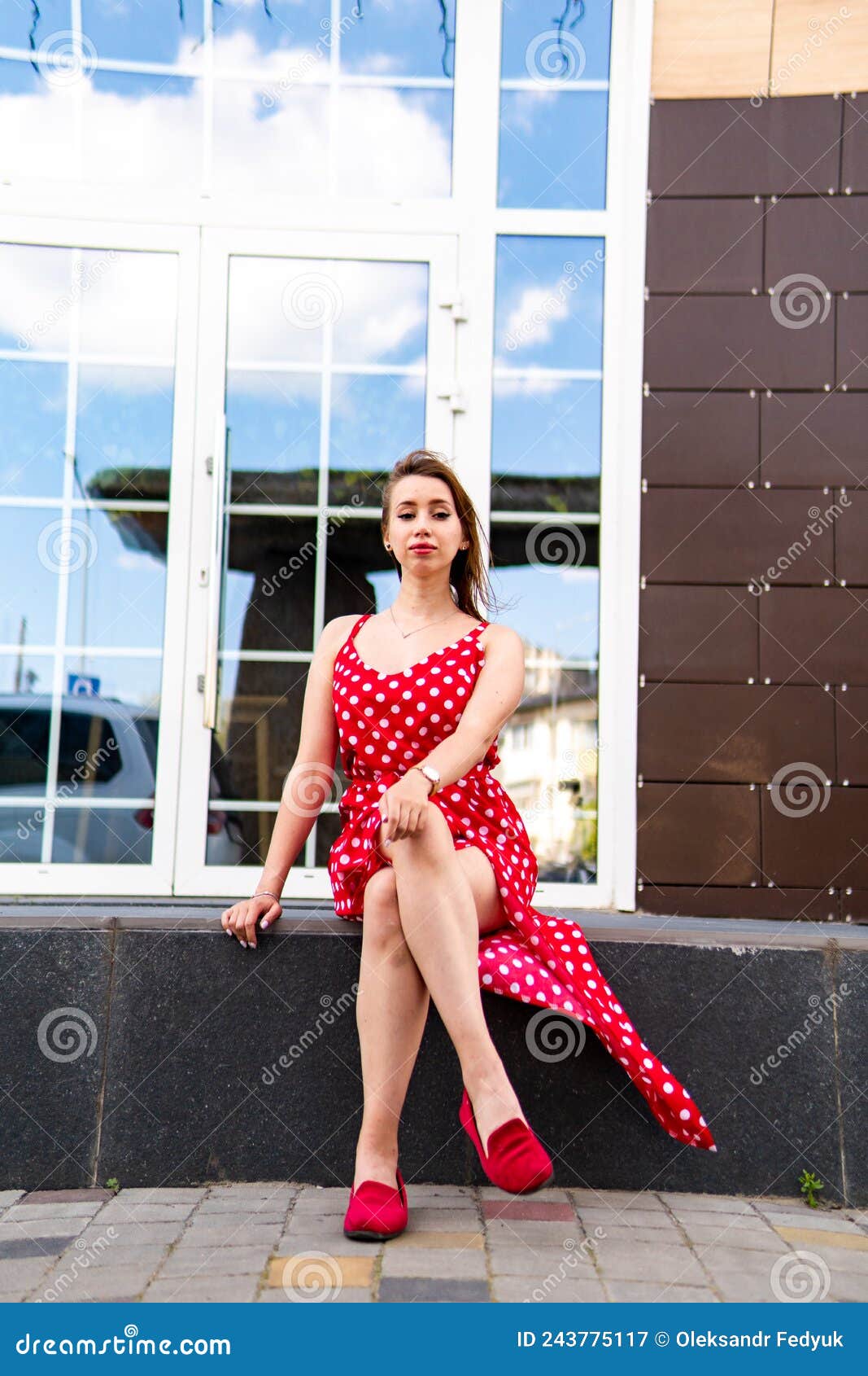 Girl In A Red Dress In White Polka Dots Stock Image Image Of Person