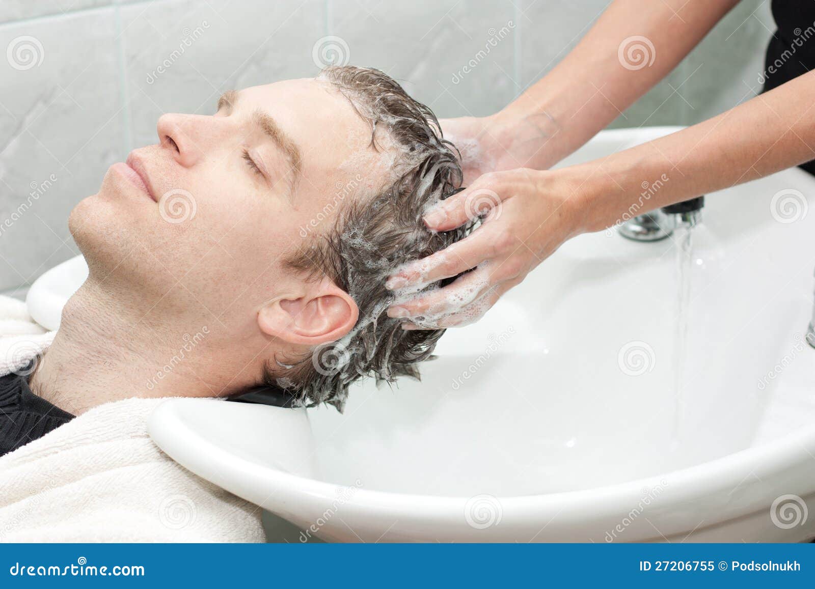 Blonde in a Salon Getting Washed Her Hair with Sha Stock Image - Image ...