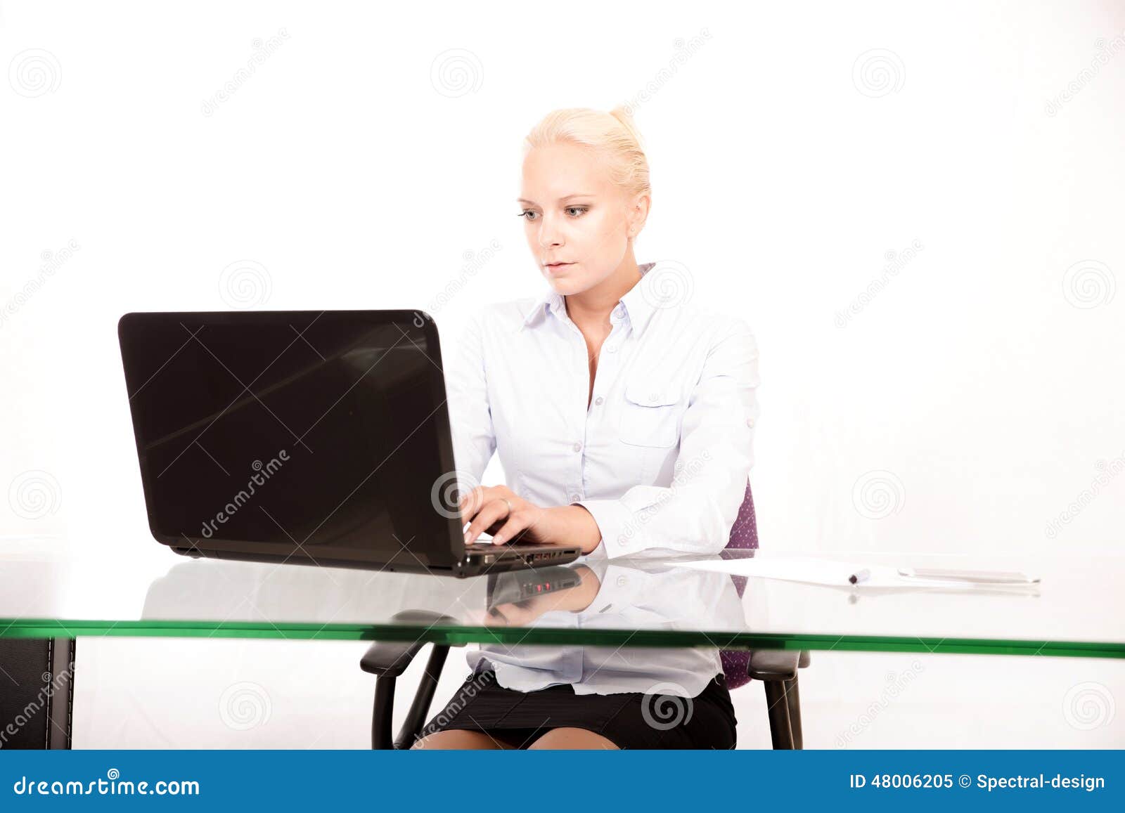 Blonde Secretary Working on a Laptop Stock Image - Image of beautiful ...