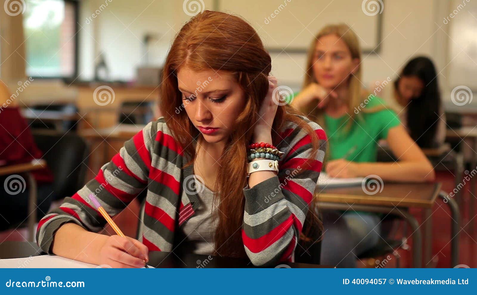 Blonde Student Thinking in Class Stock Video - Video of education ...
