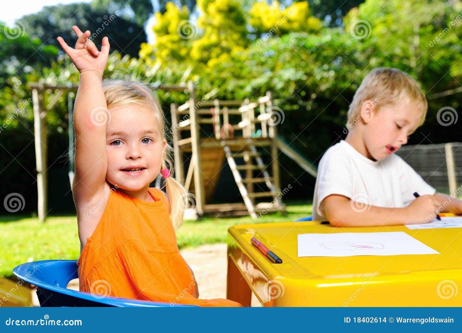 Blonde well behaved girl stock photo. Image of adorable - 18402614