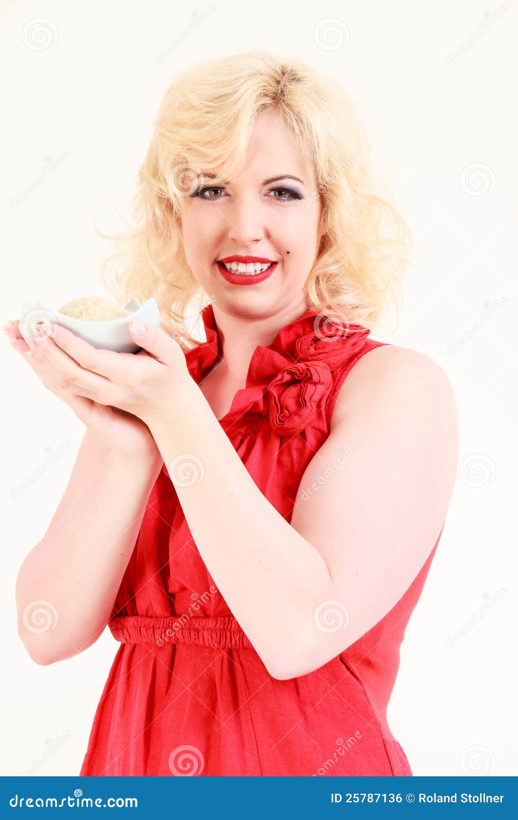 Blonde Woman with a Bowl of Rice Stock Photo - Image of hand, beautiful ...
