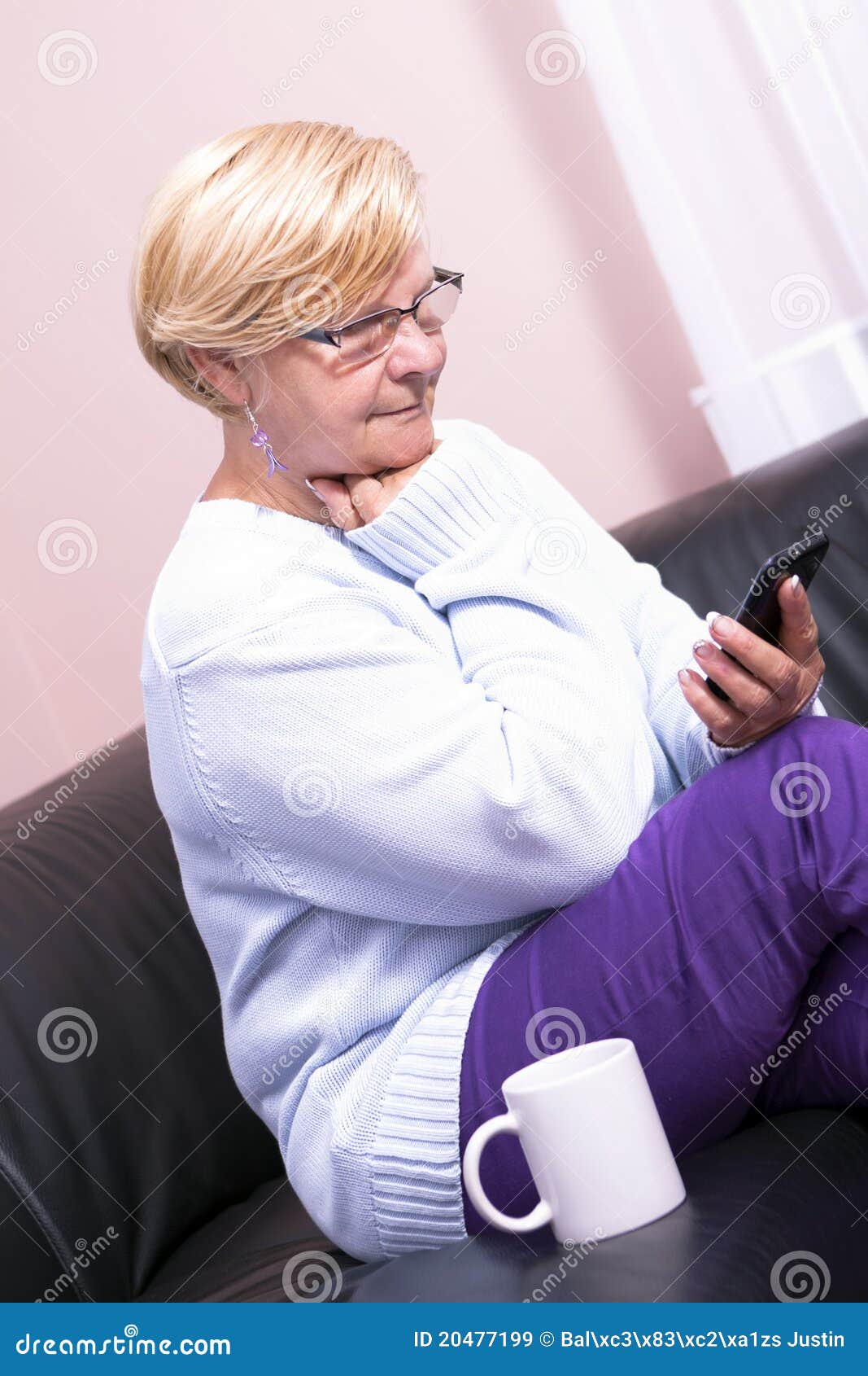Blonde Woman, Calling from His Home. Stock Image - Image of color, cell ...