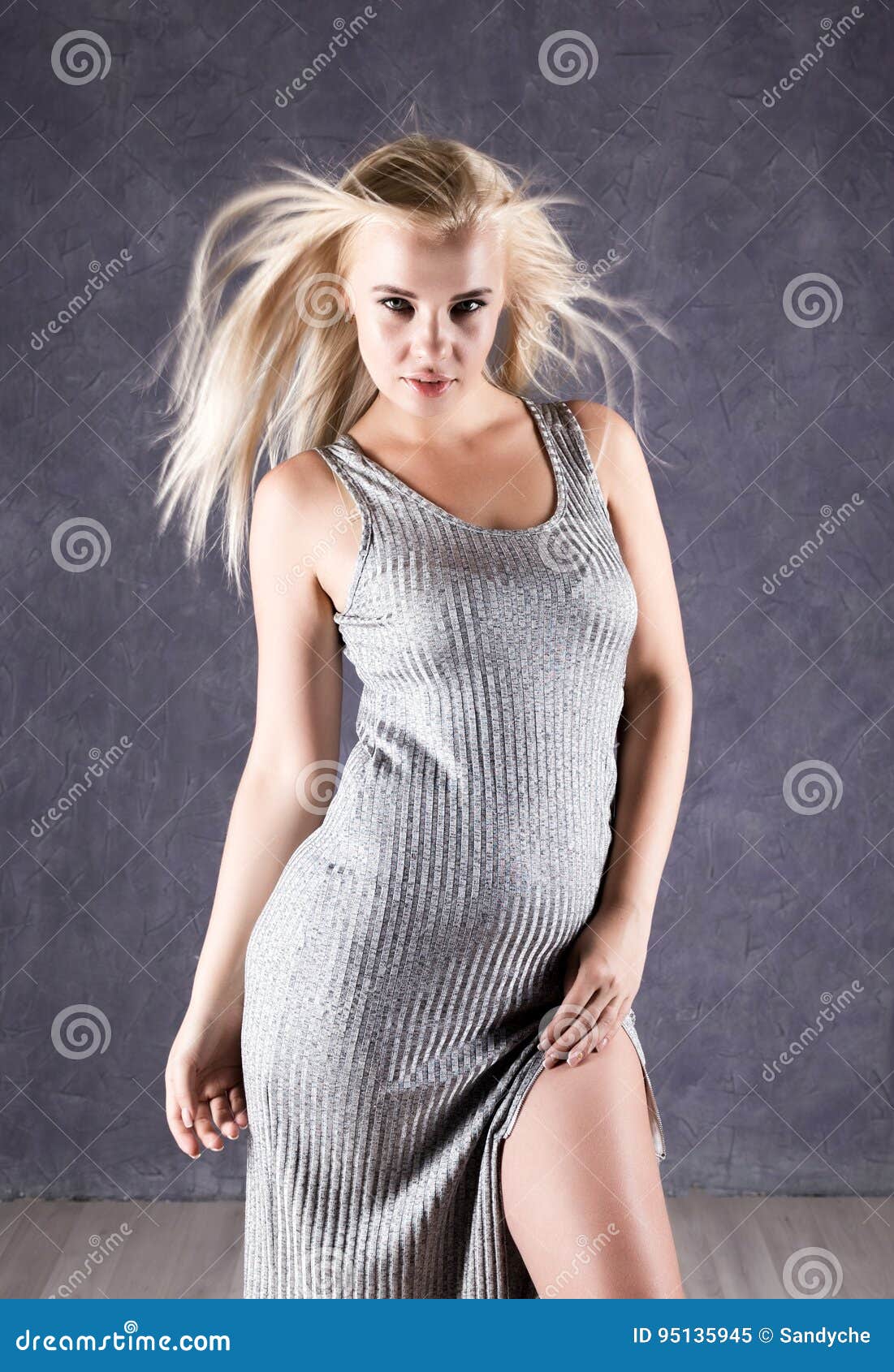 Blonde Woman With Hair In The Wind Girl With Flying Hair Stock Image