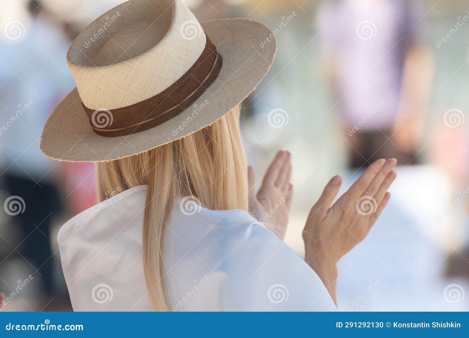 Blonde Woman in a Hat Clapping Hands Stock Photo - Image of model ...