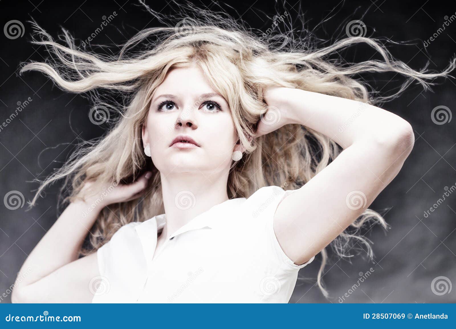 Blonde Woman With Her Hair Blowing Stock Image Image Of Cute