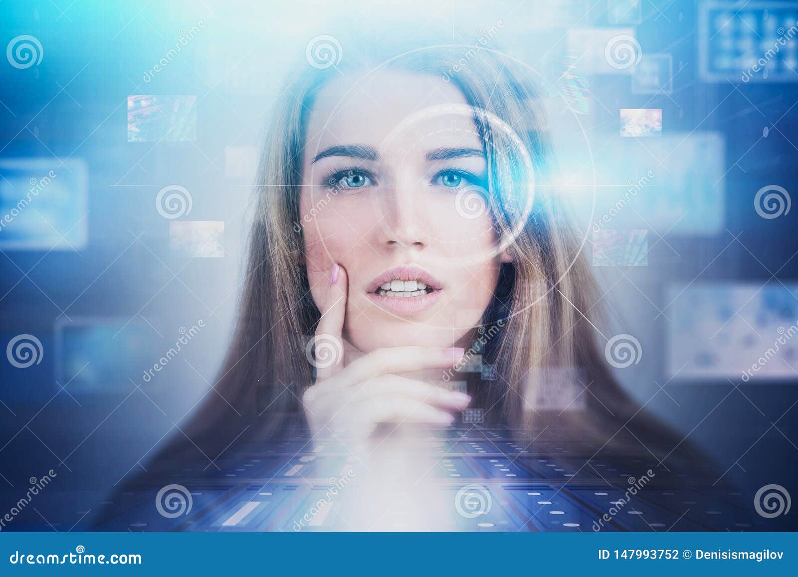 Blonde Woman HUD Interface, AI Concept Stock Photo - Image of double ...