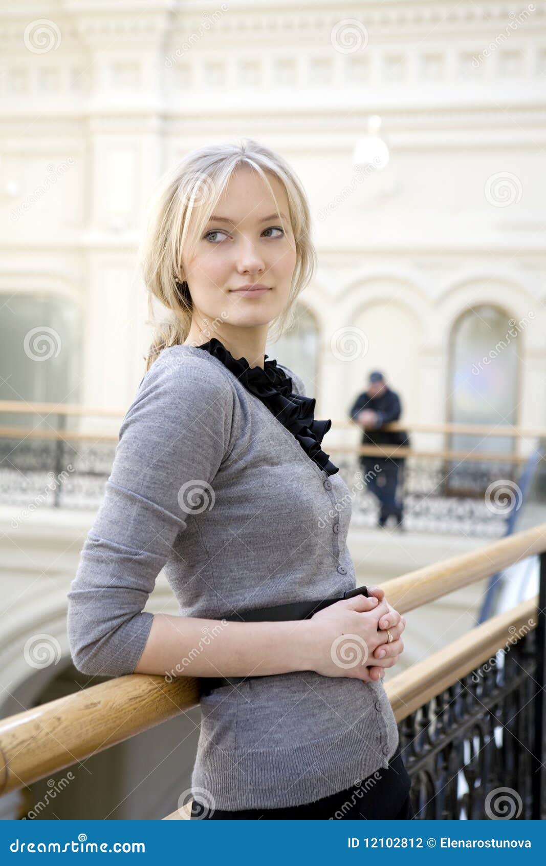 Blonde Woman is Leaning on the Railing Stock Photo - Image of fashion ...
