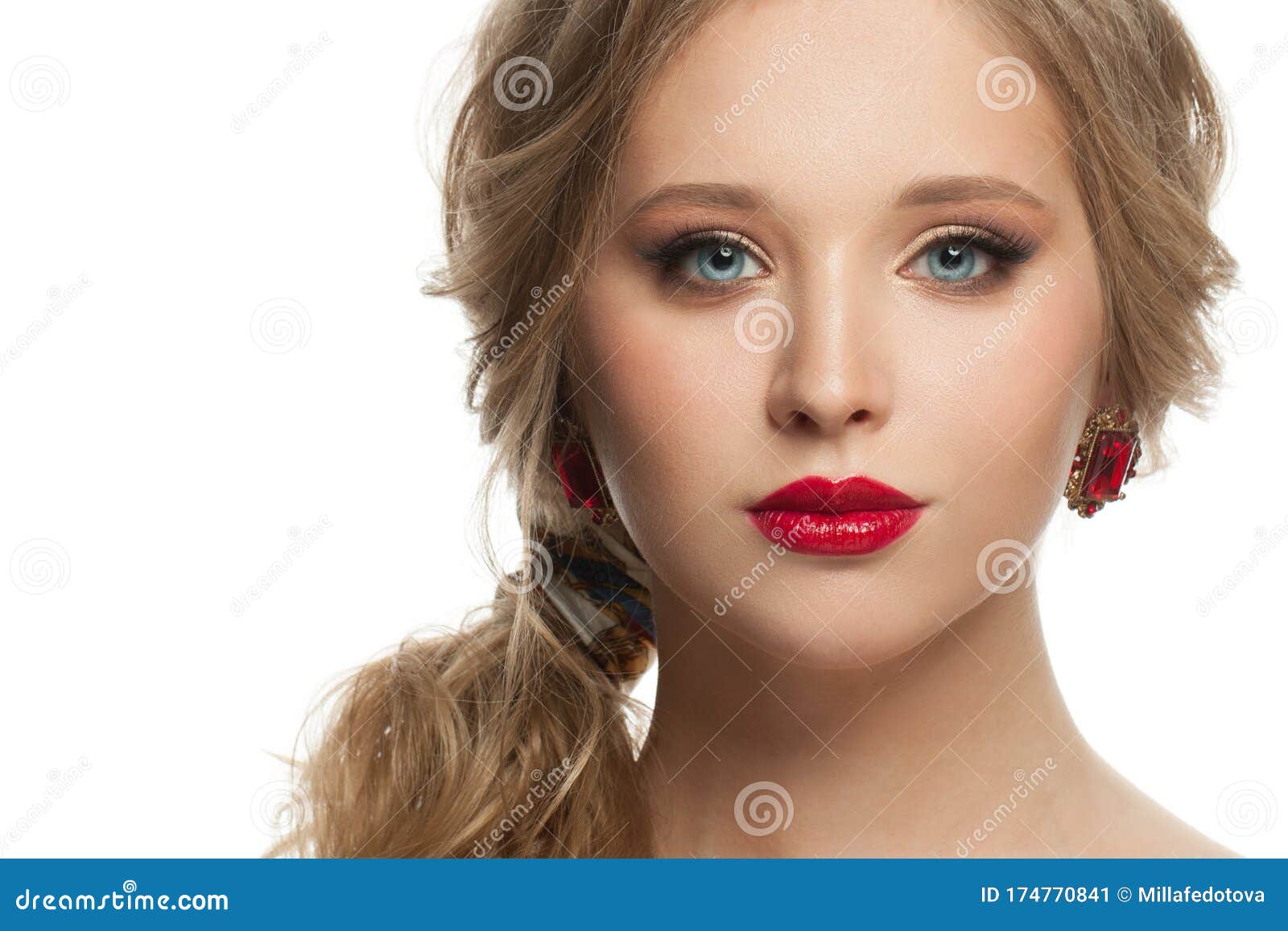 Blonde Woman With Makeup Beautiful Female Face Closeup Isolated Stock
