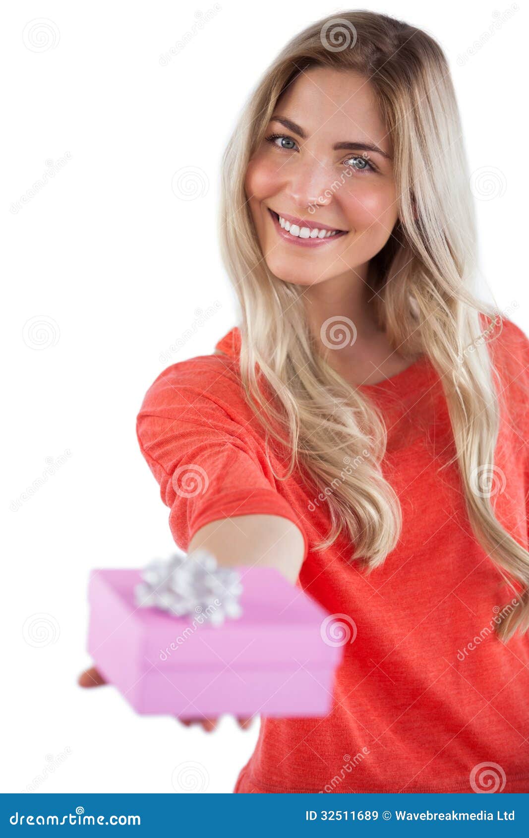 Blonde Woman Offering a Present Stock Image - Image of looking, giving ...