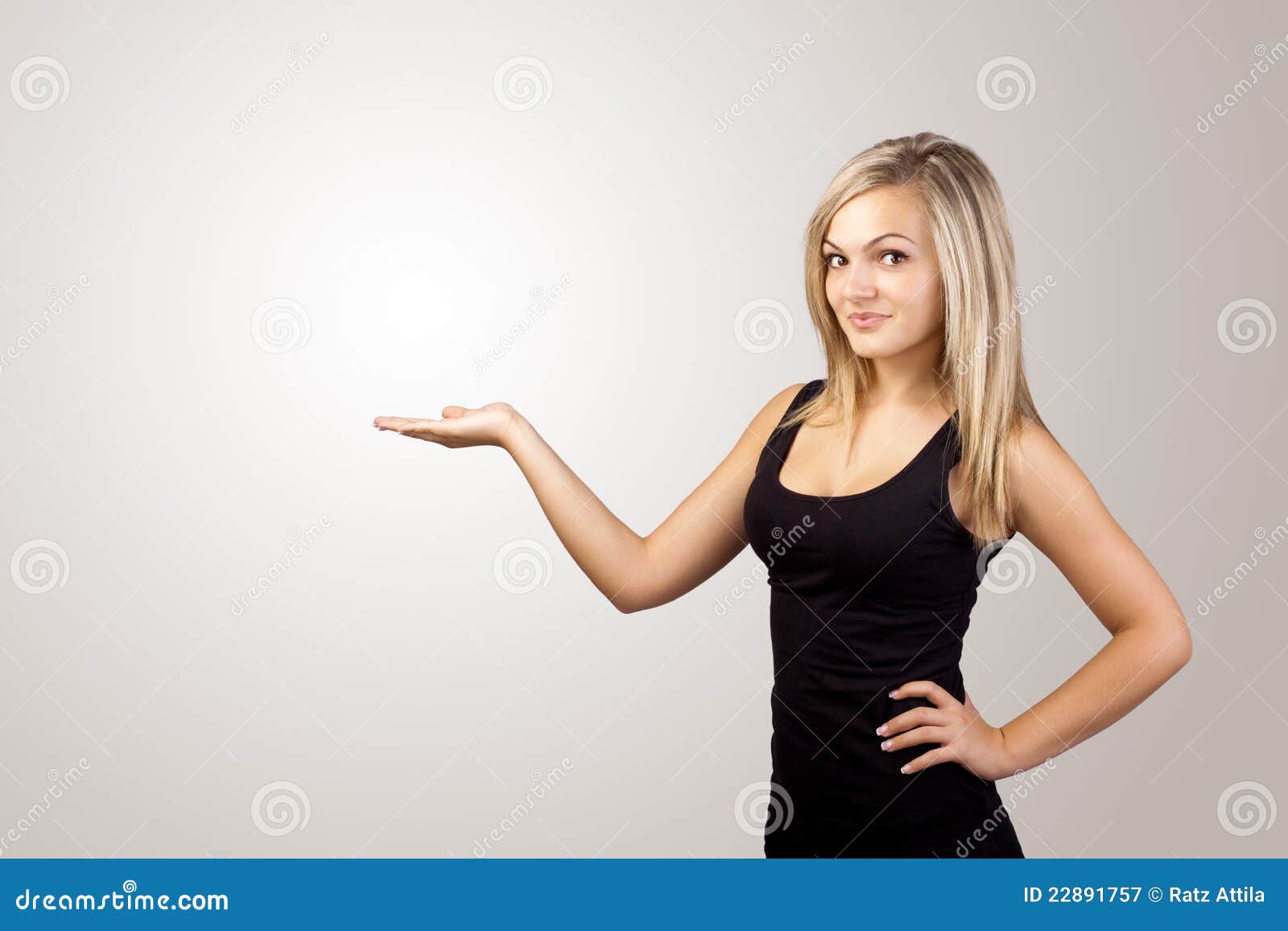 Blonde Woman Presenting Hand Stock Image - Image of female, happy: 22891757