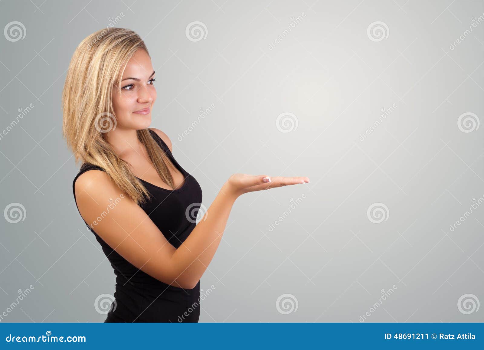 Blonde Woman Presenting Hand Stock Image - Image of body, caucasian ...