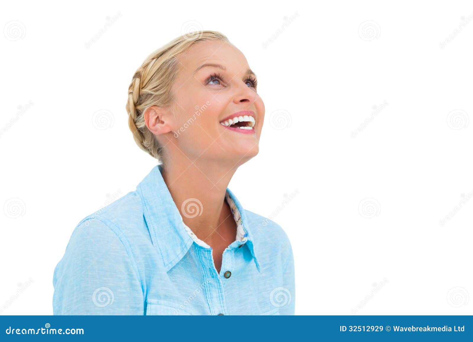 Blonde Woman Smiling and Looking Up Stock Image - Image of posing ...