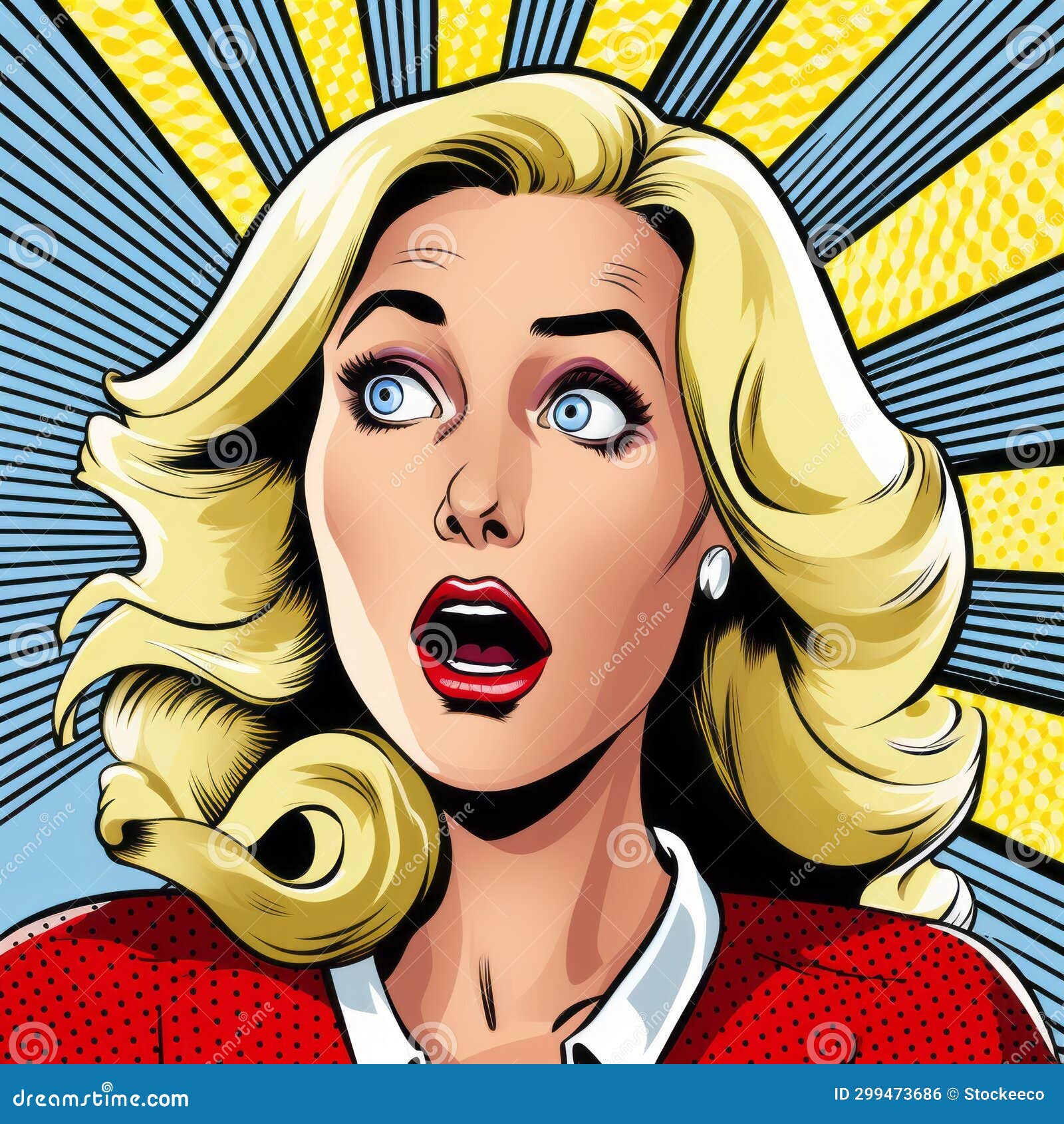 Blonde Woman Surprised With Pop Art Retro Comics Vector Illustration
