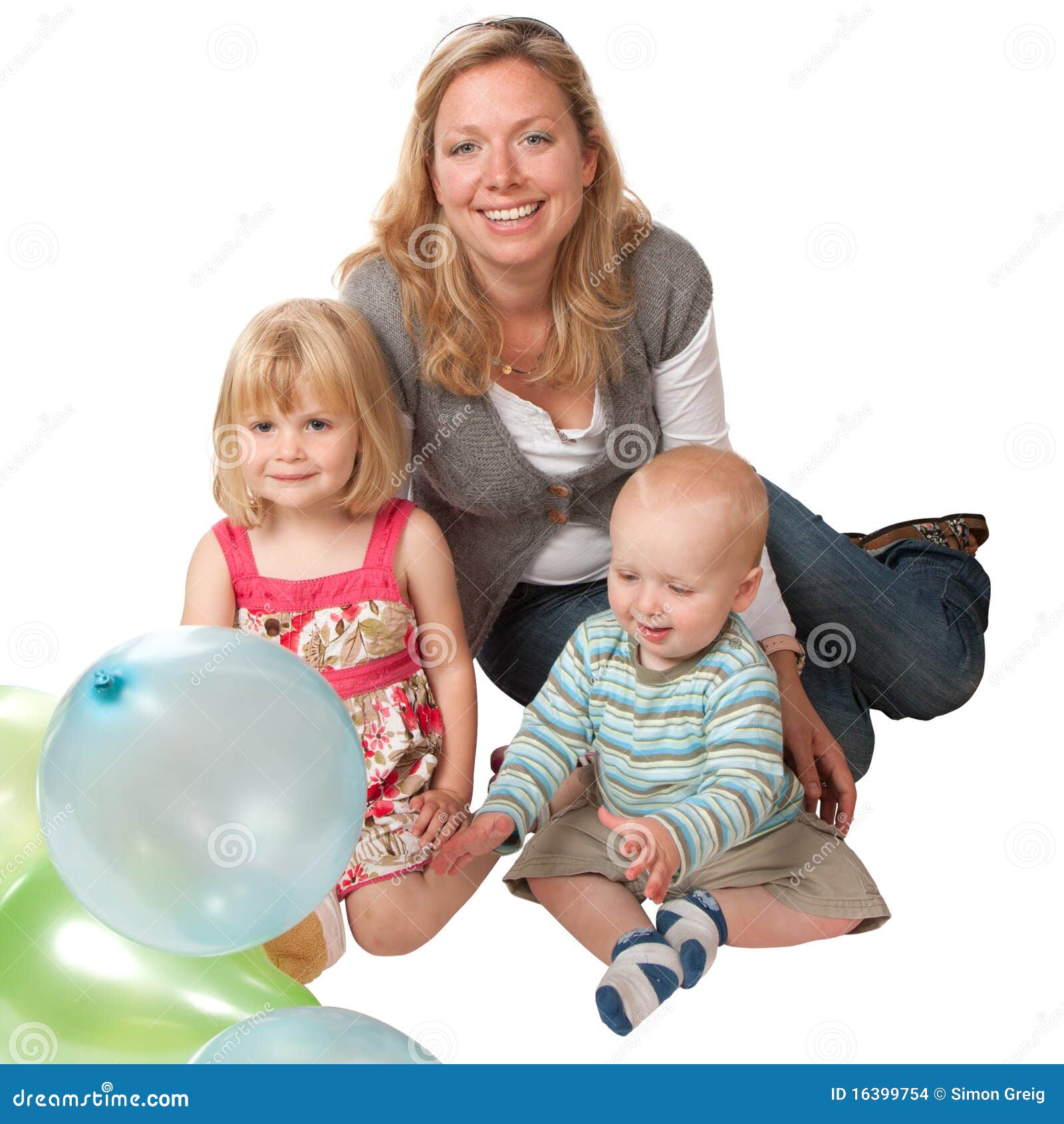 Blonde Woman with Two Children Stock Photo - Image of isolated, studio ...