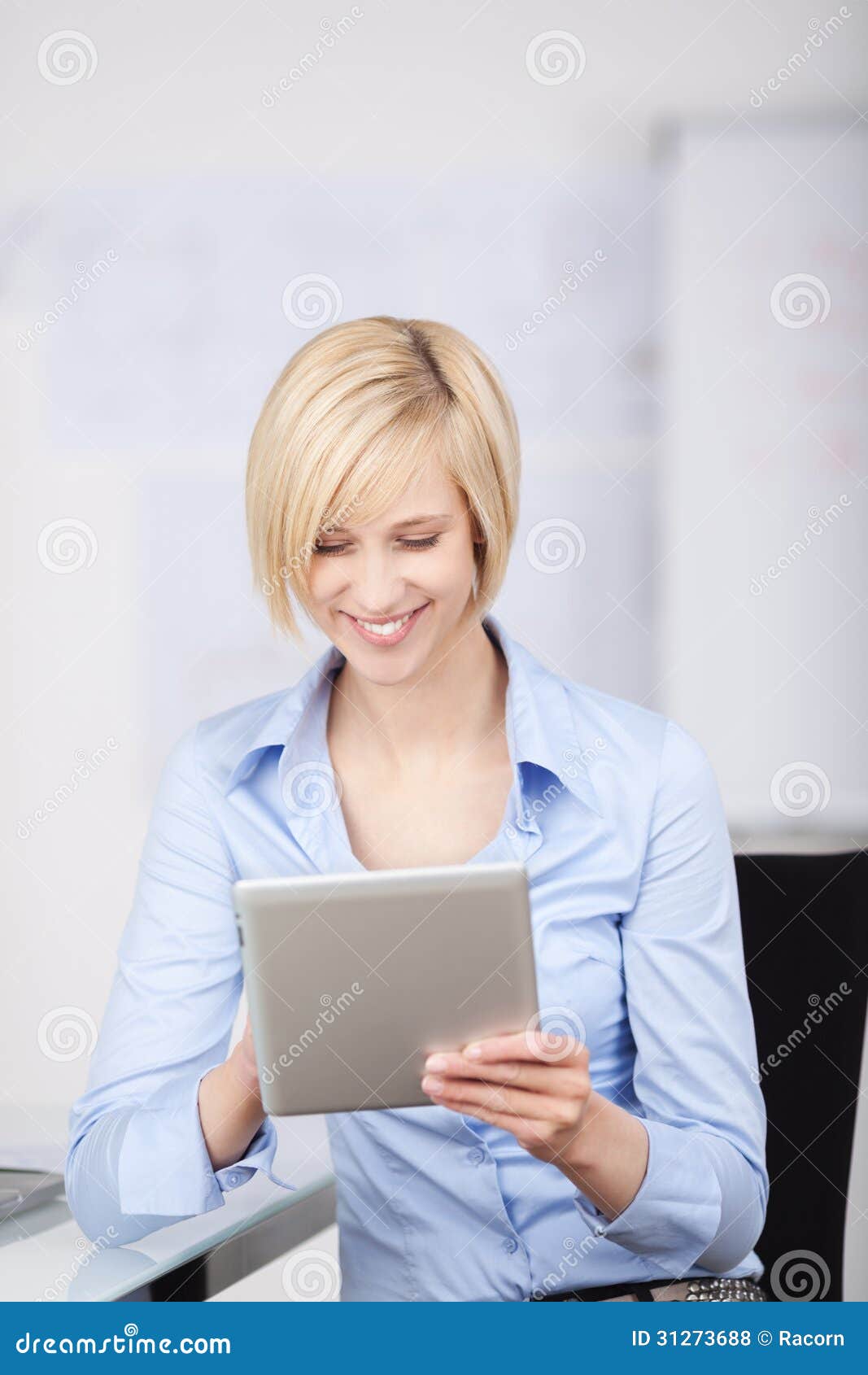 Blonde Woman Using Tablet-pc Stock Photo - Image of computer, female ...