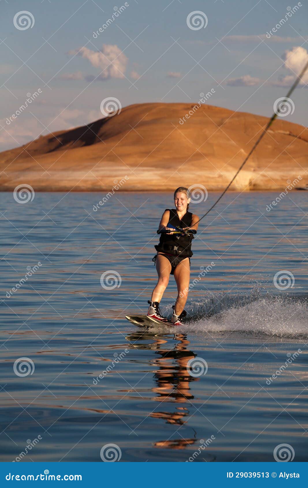 Blonde Woman Wakboarding at Sunset Stock Image - Image of recreation ...