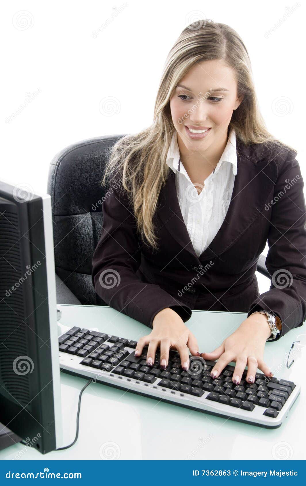 Blonde Woman Working on Computer Stock Image - Image of caucasian ...