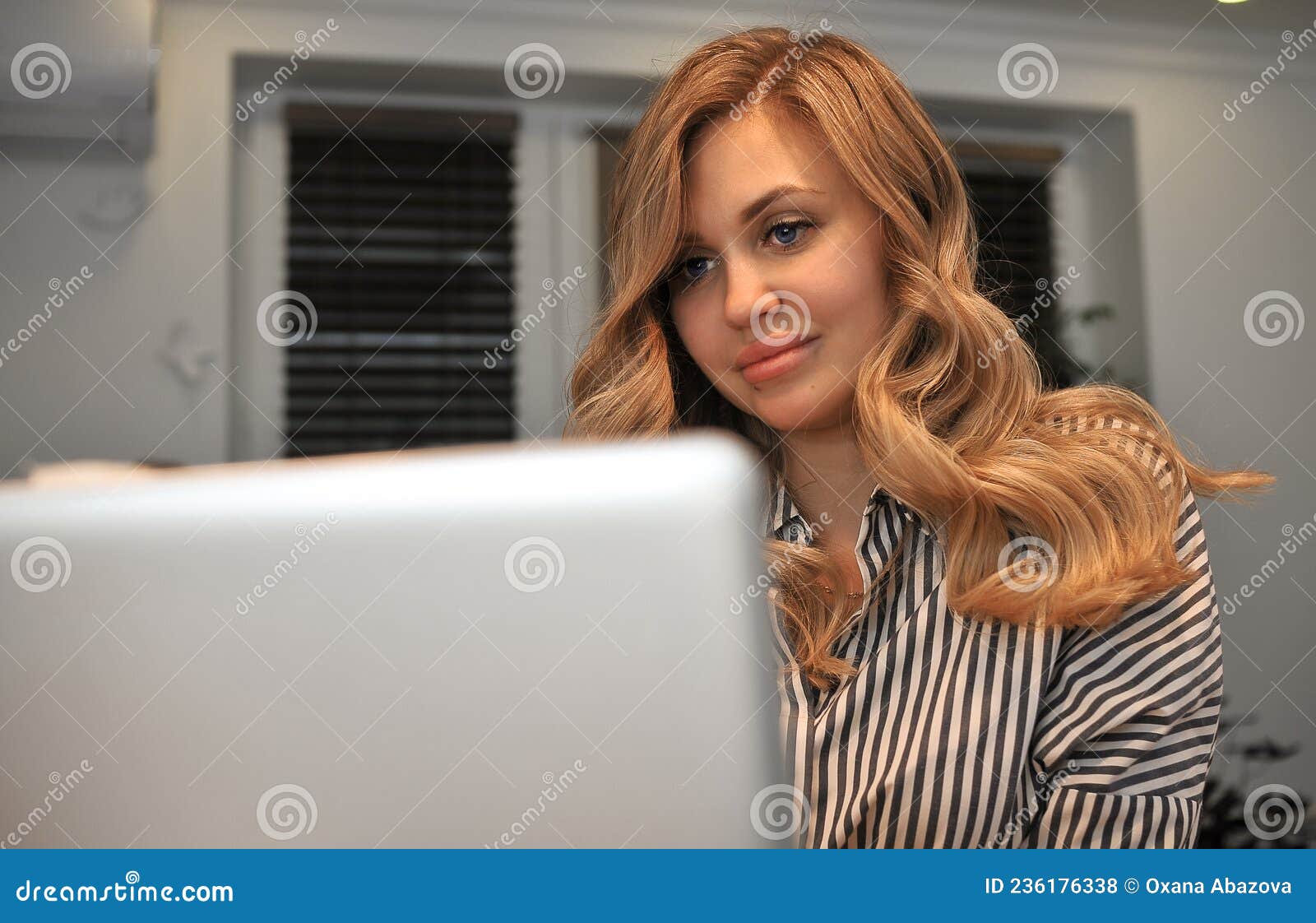 Blonde Woman Working at the Computer Stock Photo - Image of office ...