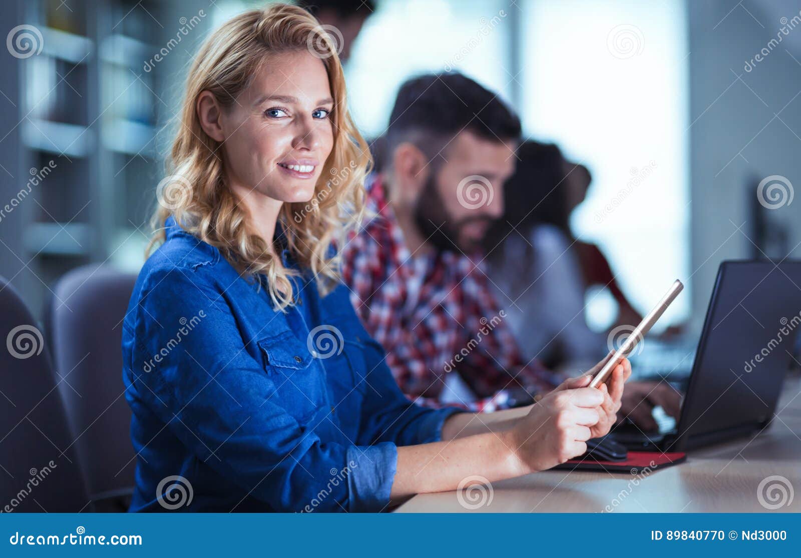Blonde Woman Working at Information Technology Company Stock Photo ...